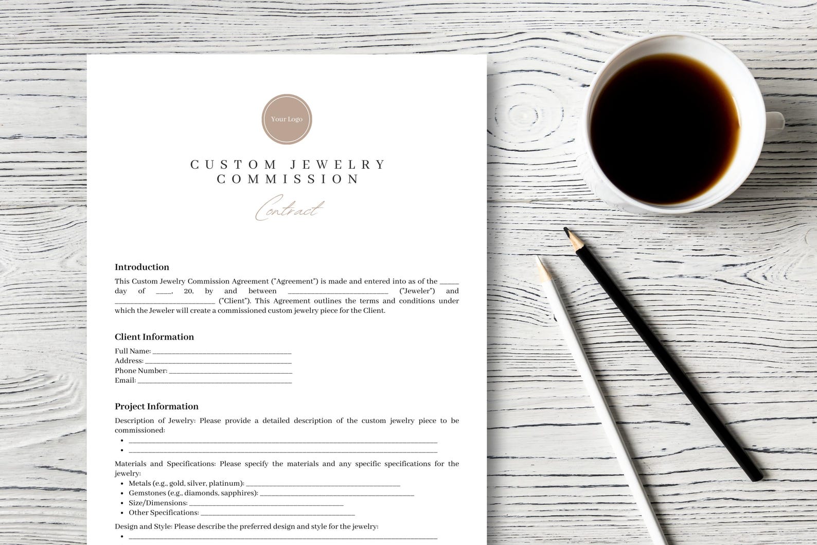 Custom Jewelry Commission Agreement Canva Template - Professional ...