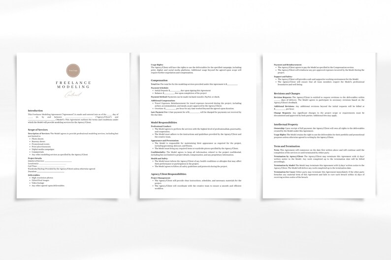 Freelance Modeling Agreement Template Professional Contract for Models ...