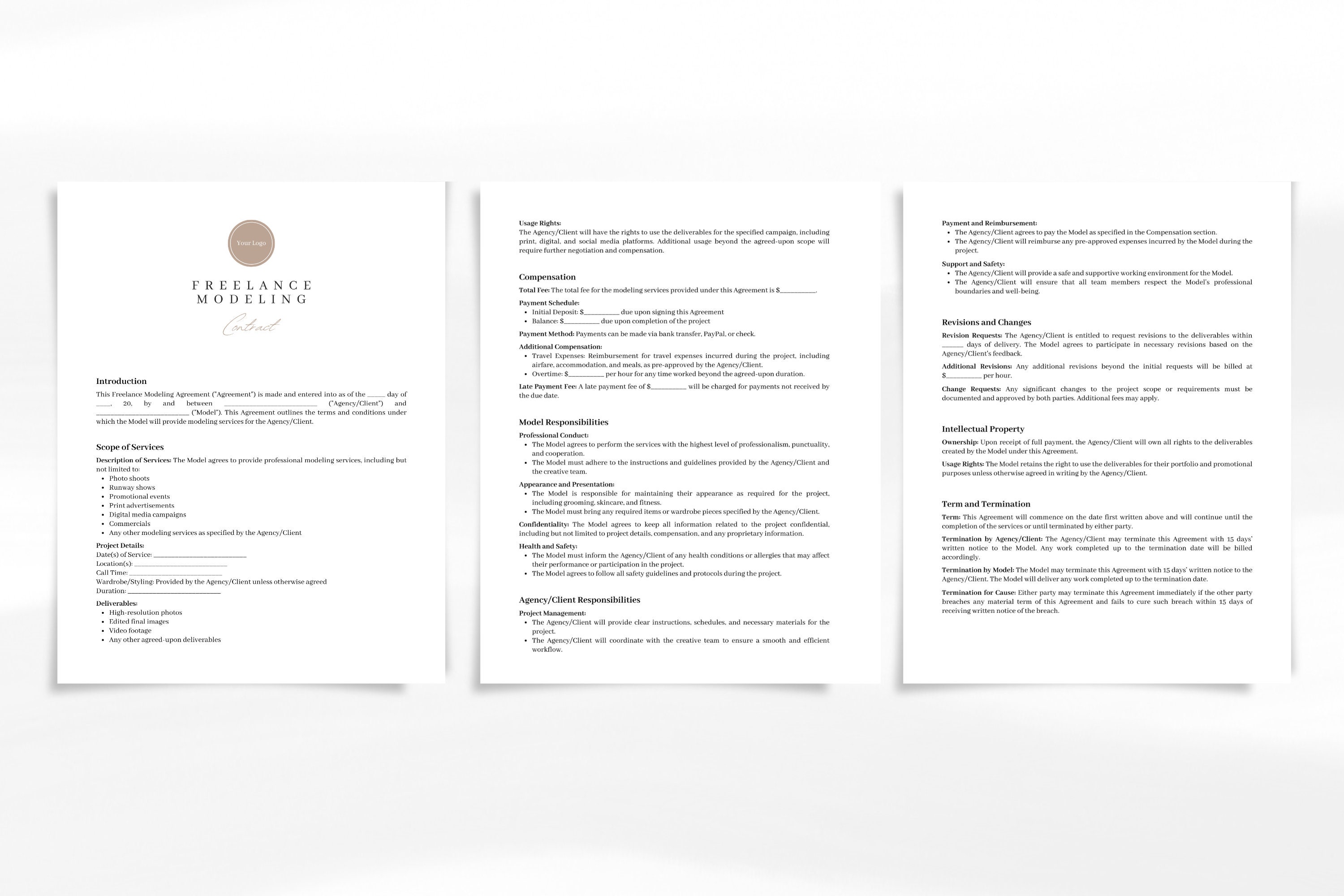 Freelance Modeling Agreement Template Professional Contract for Models ...