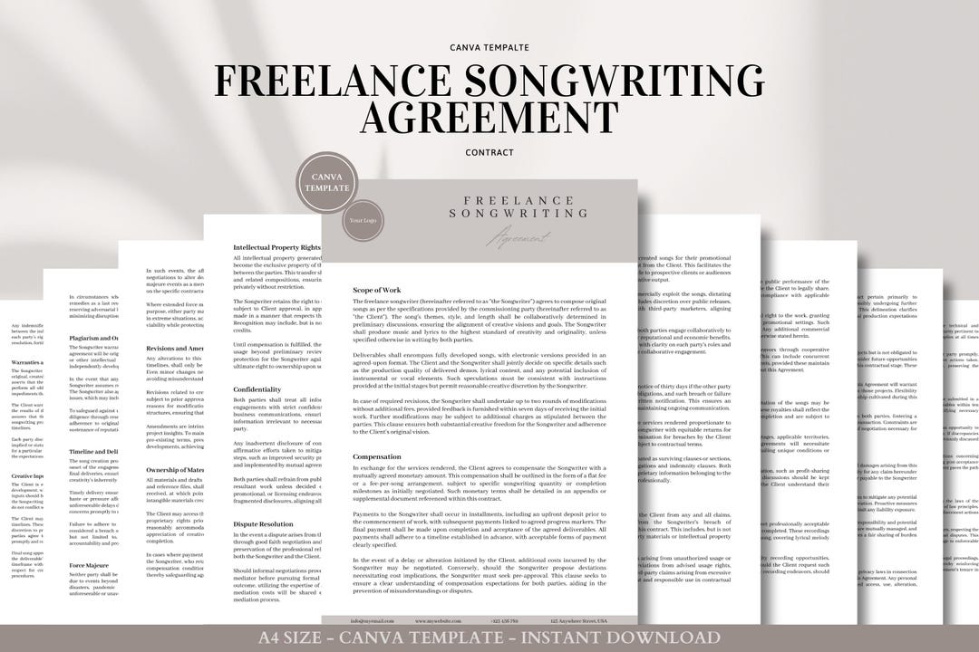 Freelance Songwriting Agreement Contract Template for Musicians and ...