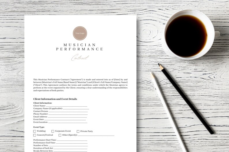 Musician Performance Contract Canva Template | Editable Canva Template ...
