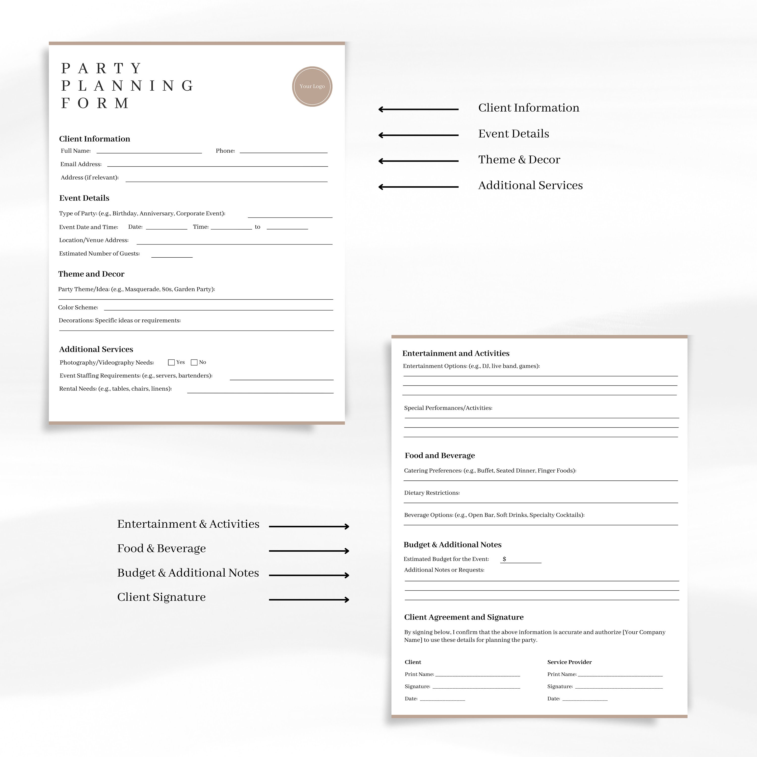 Party Planning Form and Bonus Invoice Template Customizable Canva ...