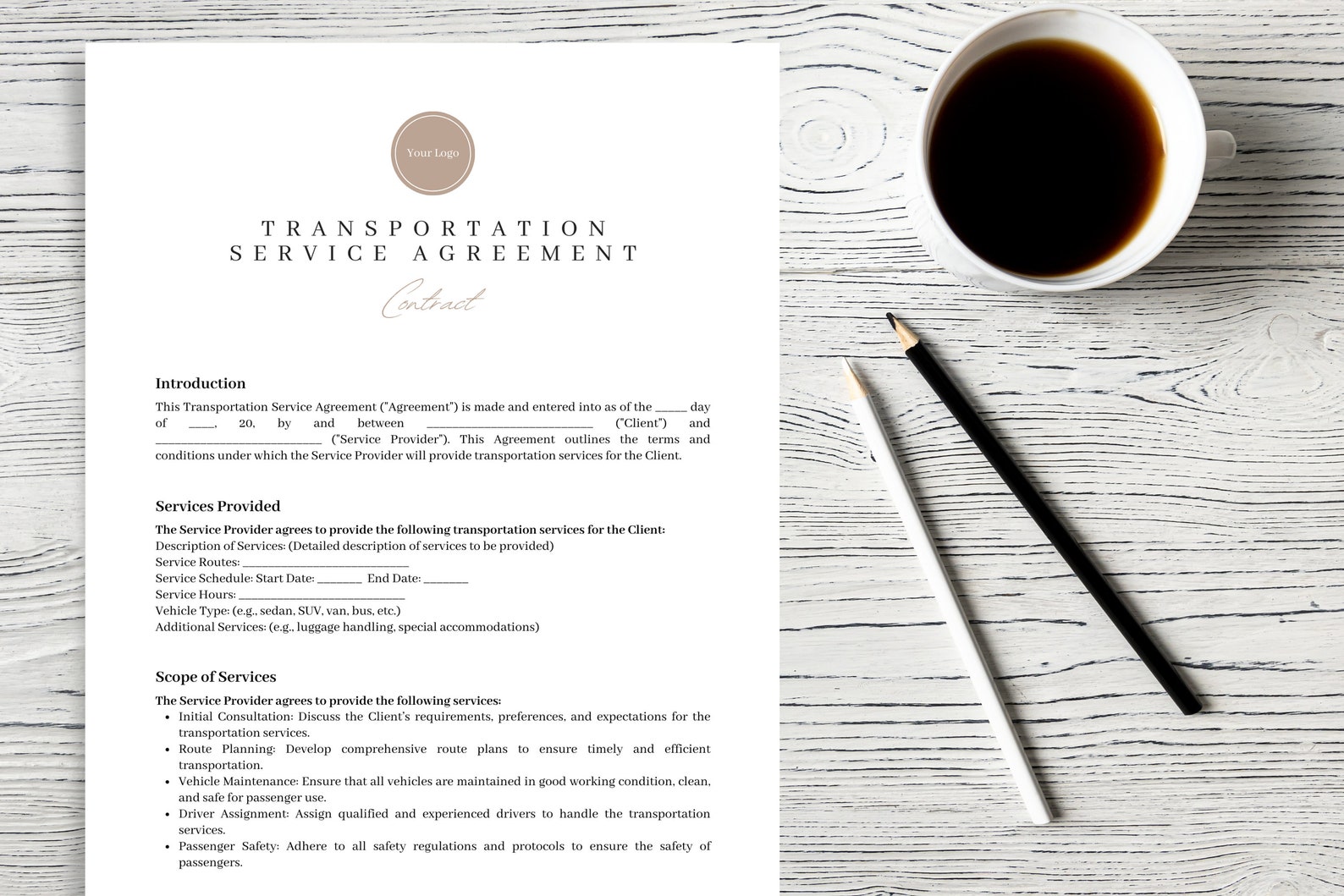 Transportation Service Agreement Template Professional Contract for ...