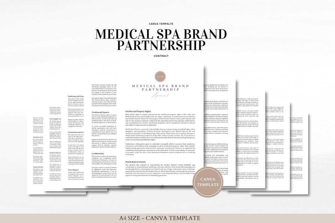 Medical Spa Brand Partnership Agreement Template for Etsy Sellers Canva ...