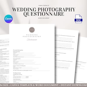 Wedding Photography Bride Questionnaire - Etsy