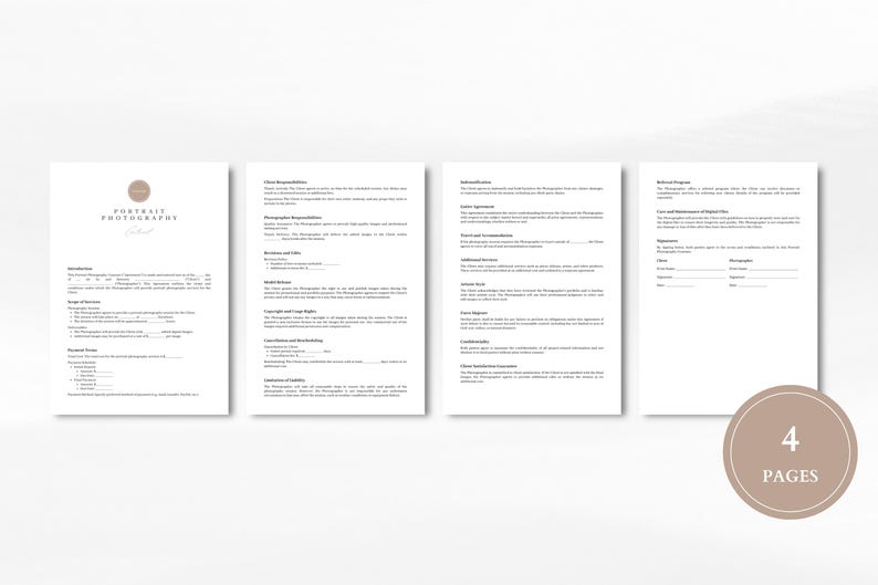 Portrait Photography Contract Template - Editable & Customizable Legal ...