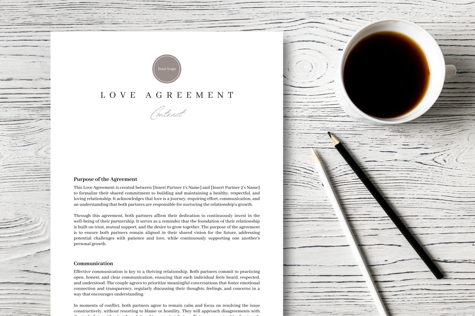 Love Agreement Contract Template | Editable Relationship Commitment ...