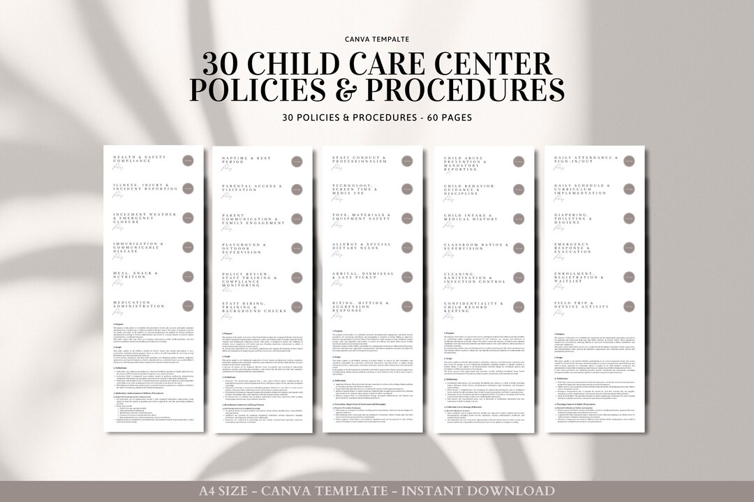 Child Care Center Policies & Procedures Bundle for Directors, Daycare ...