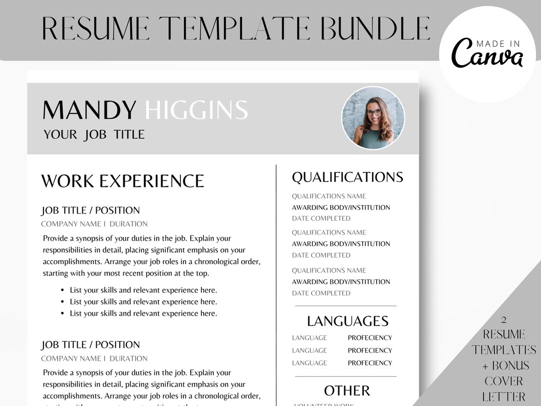 Editable Modern Resume Template Professional CV Design Clean - Etsy España