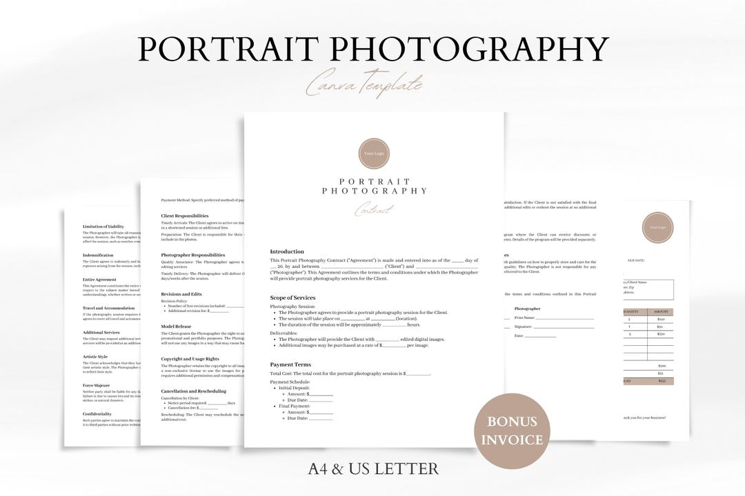 Professional Portrait Photography Contract Template Editable ...