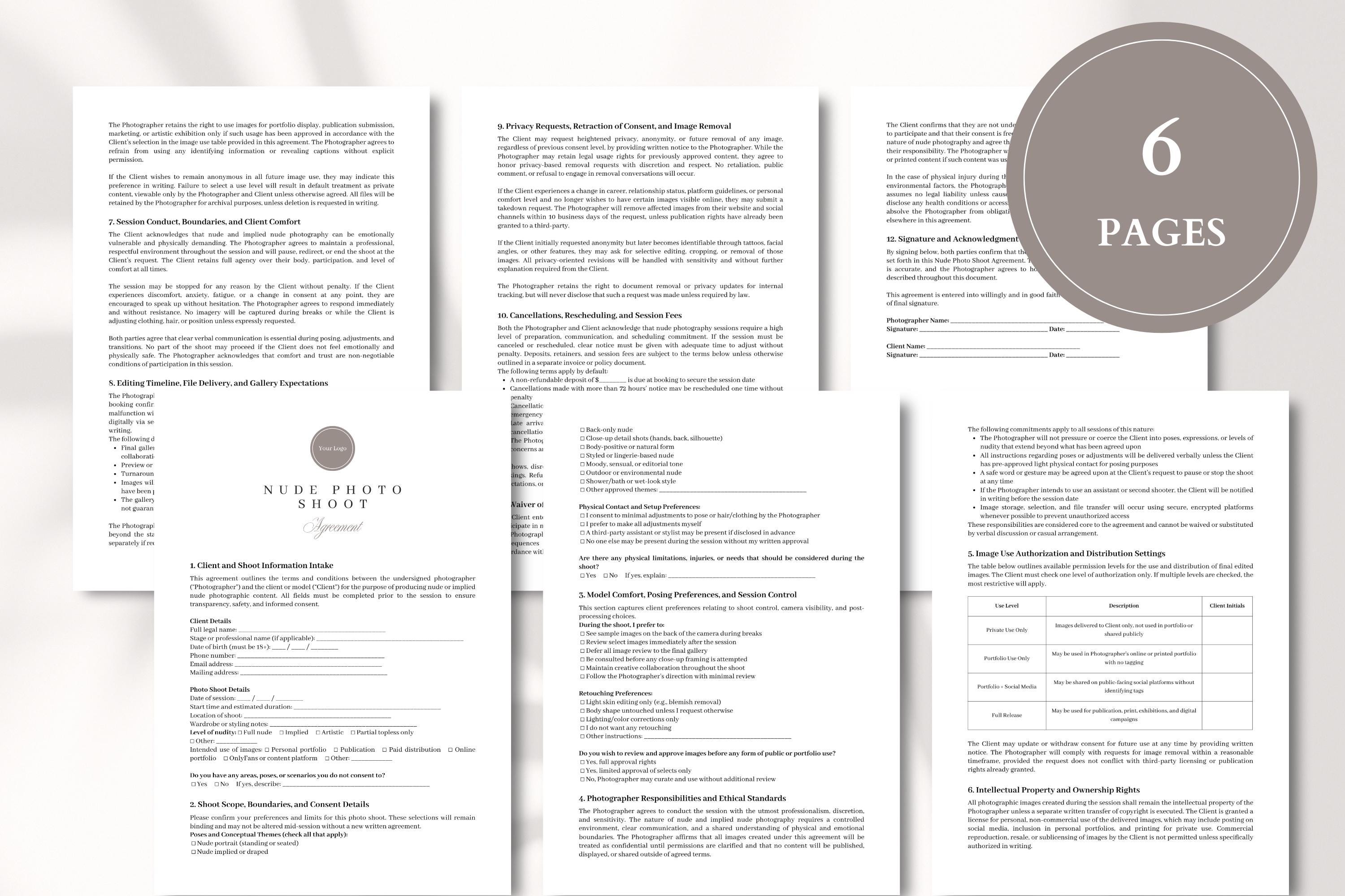 Nude Photo Shoot Agreement Template for Models and Photographers ...