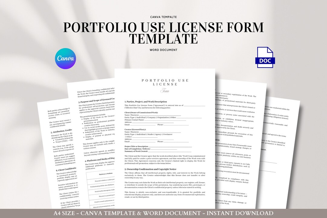 Portfolio Use License Form Template for Creators and Agencies, Client ...