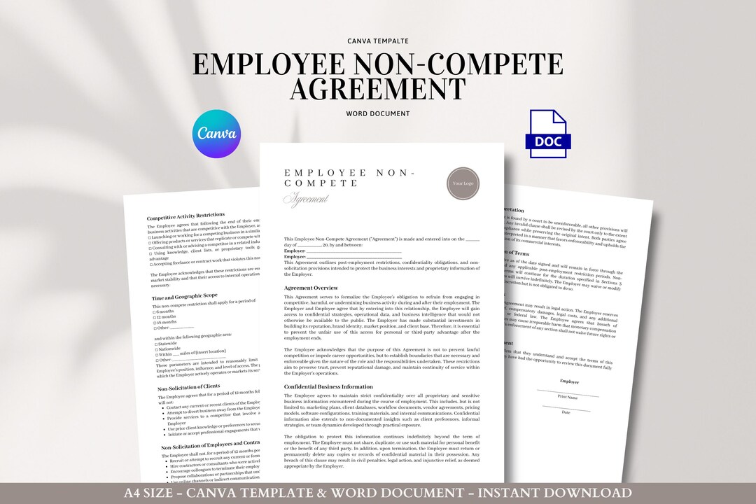 Employee Non-compete Agreement Template Canva and Word | Editable ...
