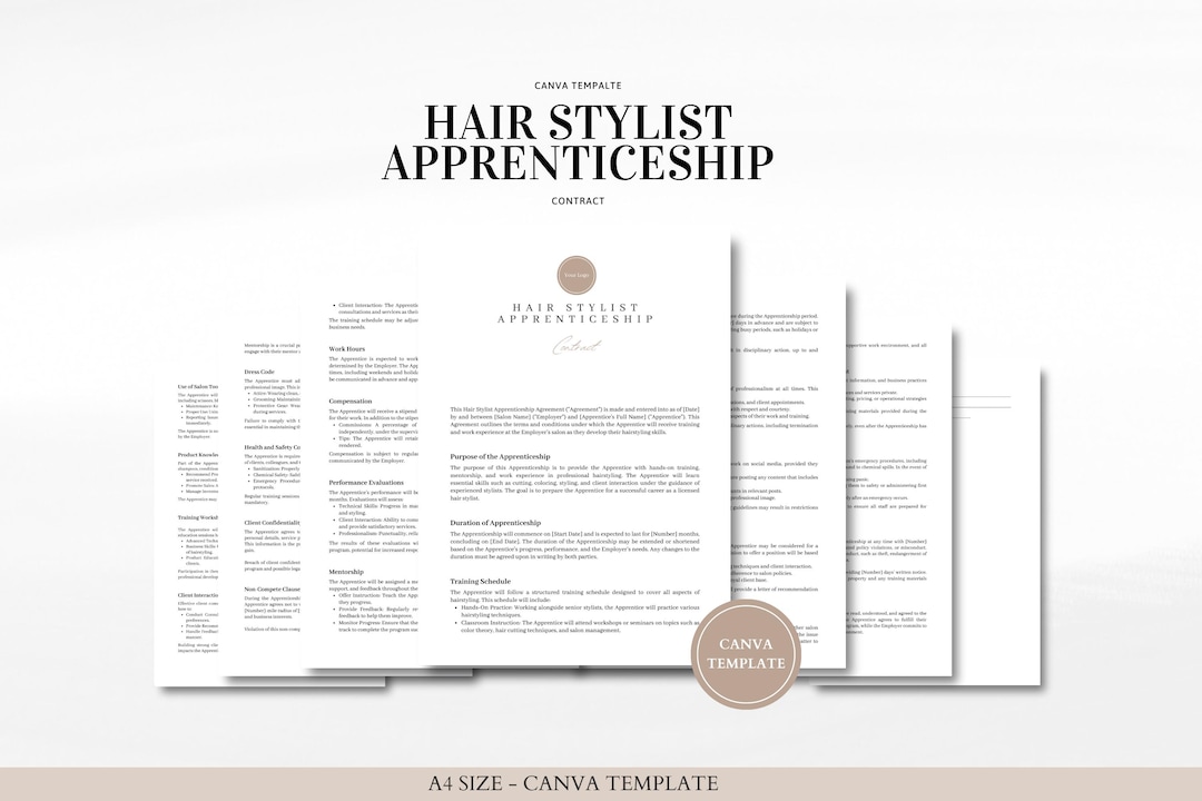 Hair Stylist Apprenticeship Agreement Template | Comprehensive Training ...