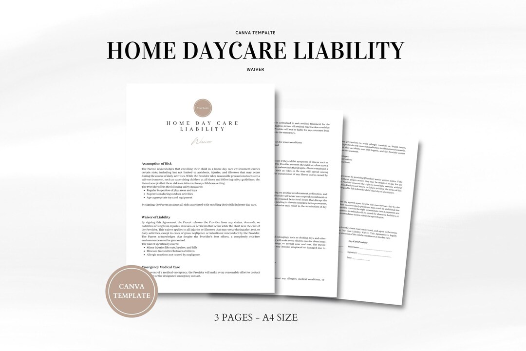 Home Day Care Liability Waiver Template Childcare Agreement & Parental ...