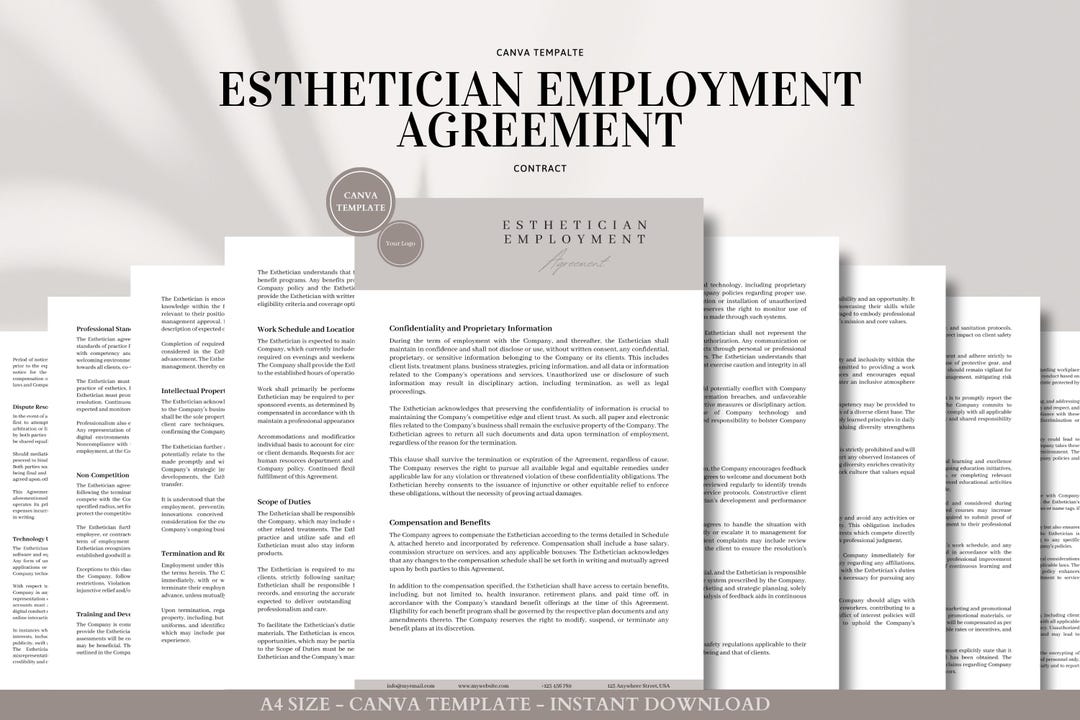 Esthetician Employment Agreement Canva Template for Beauty Professionals | Canva Template ...