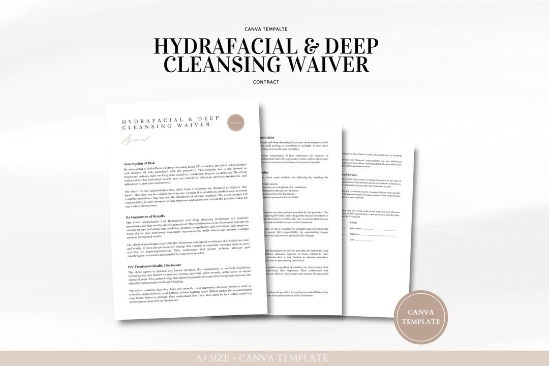 Hydrafacial & Deep Cleansing Waiver Canva Template | Client Consent ...