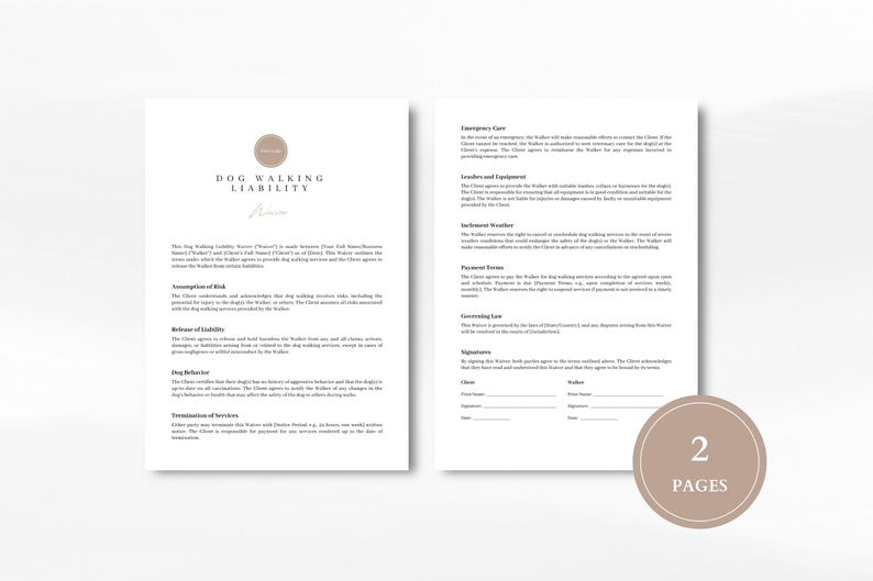 Dog Walking Liability Waiver Canva Template | Editable in Canva ...