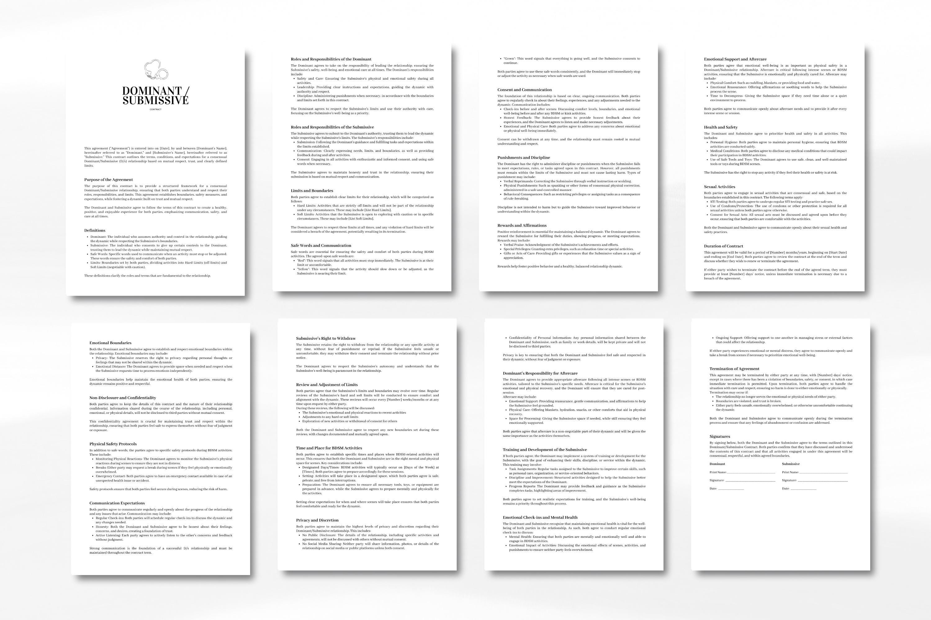 Dominant/submissive Contract Template Editable D/s Agreement for Mutual ...