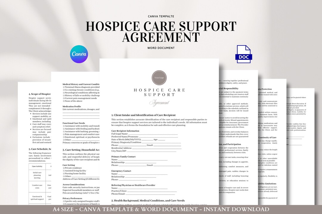 Hospice Care Support Agreement Contract Template for End-of-life ...