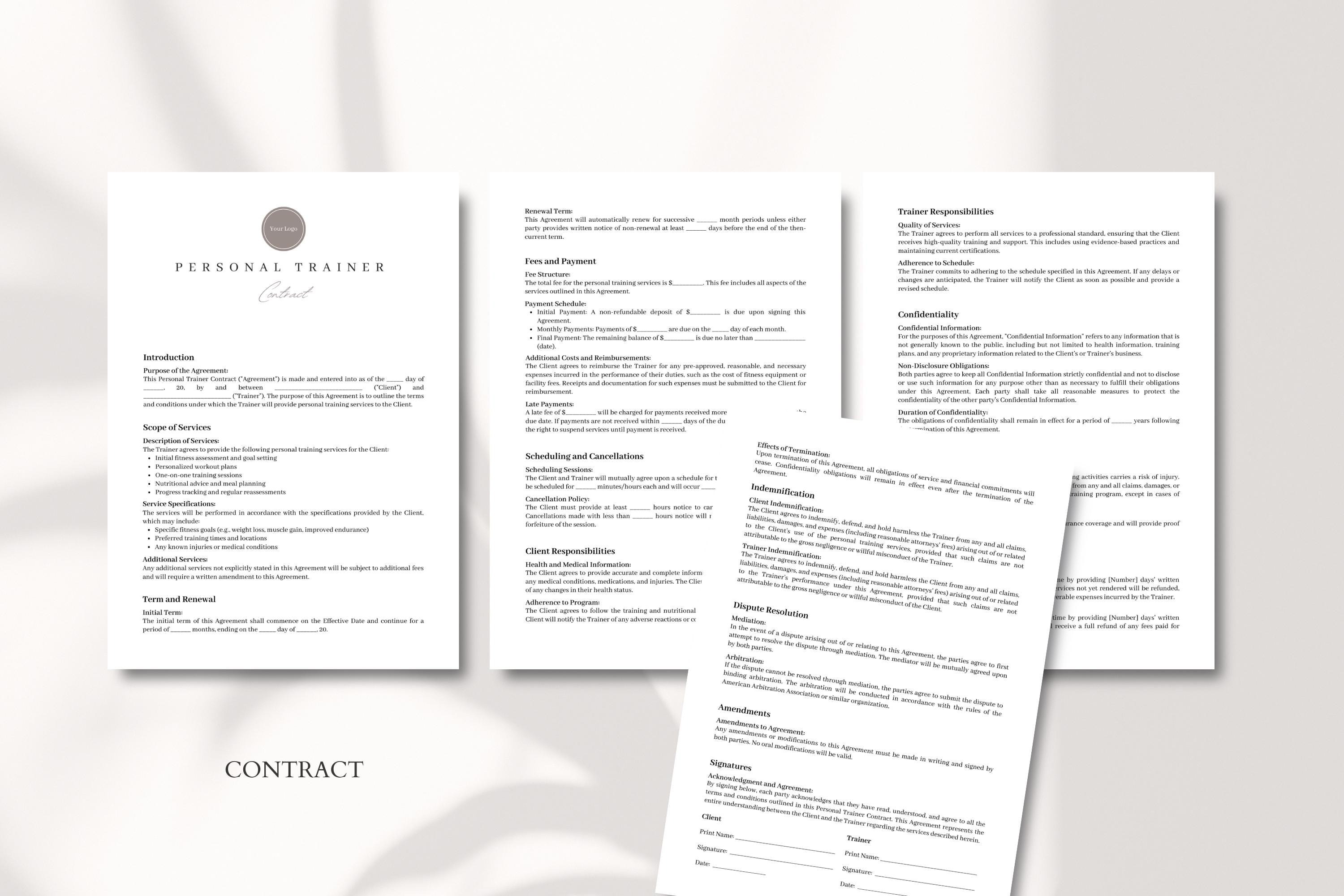 Personal Trainer Bundle Canva Template Essential Contracts, Forms ...