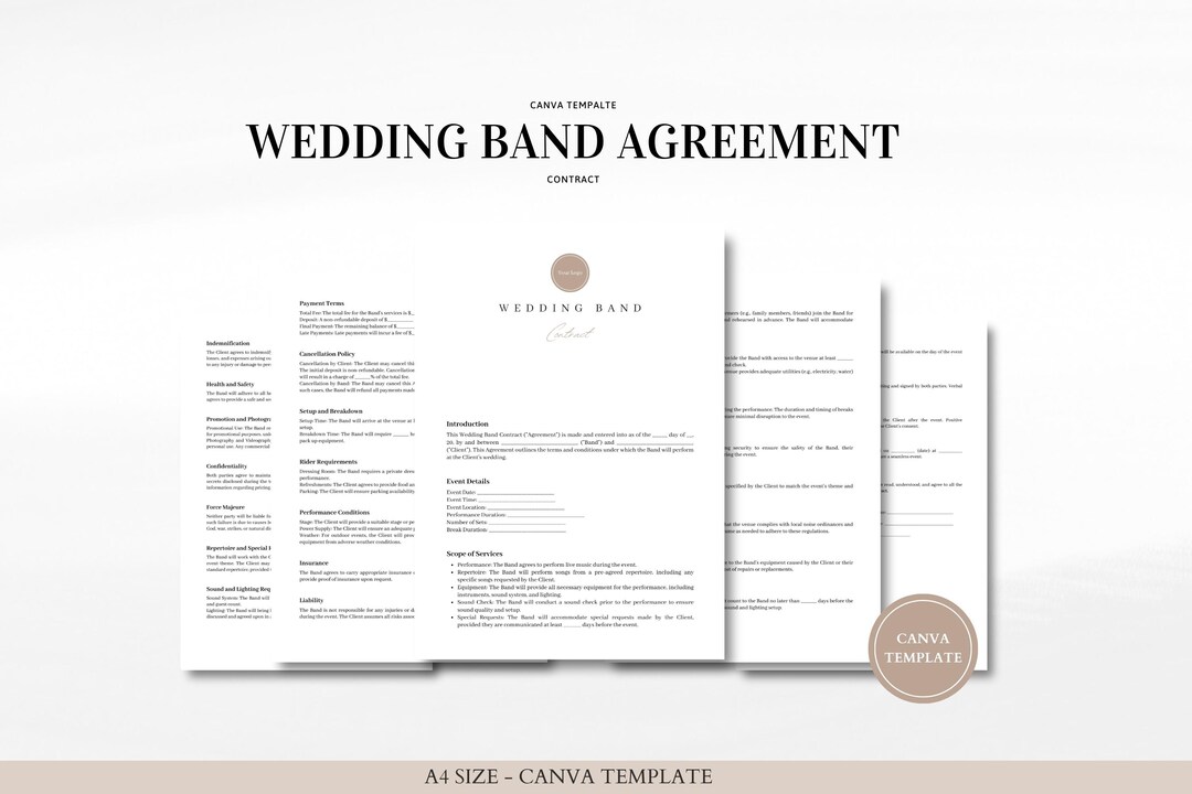 Wedding Band Contract Canva Template | Customizable Performance ...