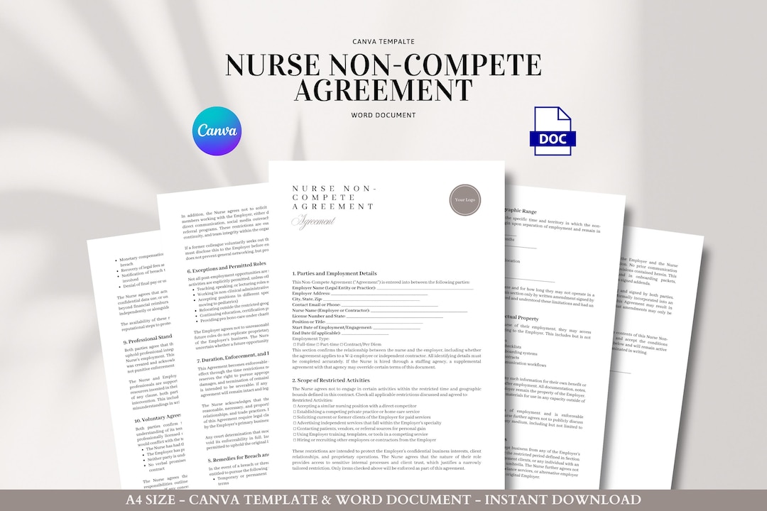 Nurse Non Compete Agreement Editable Employment Restriction Contract ...