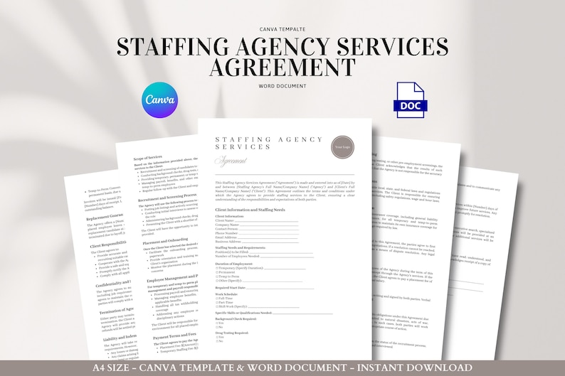 Staffing Agency Contract Template Editable Client Agreement Recruitment Intake Form Employment ...