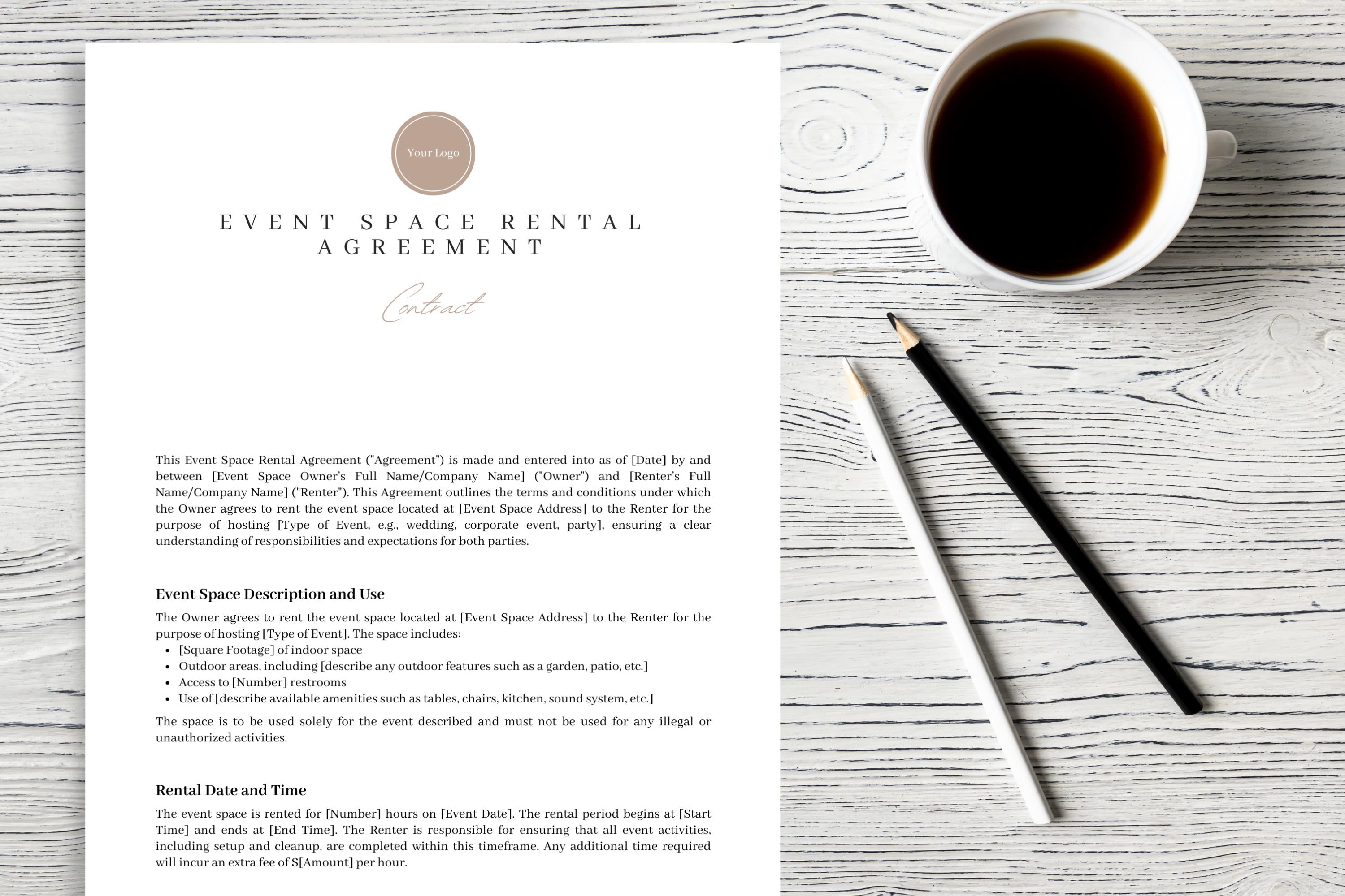 Event Space Rental Agreement Template Editable Canva Template ...