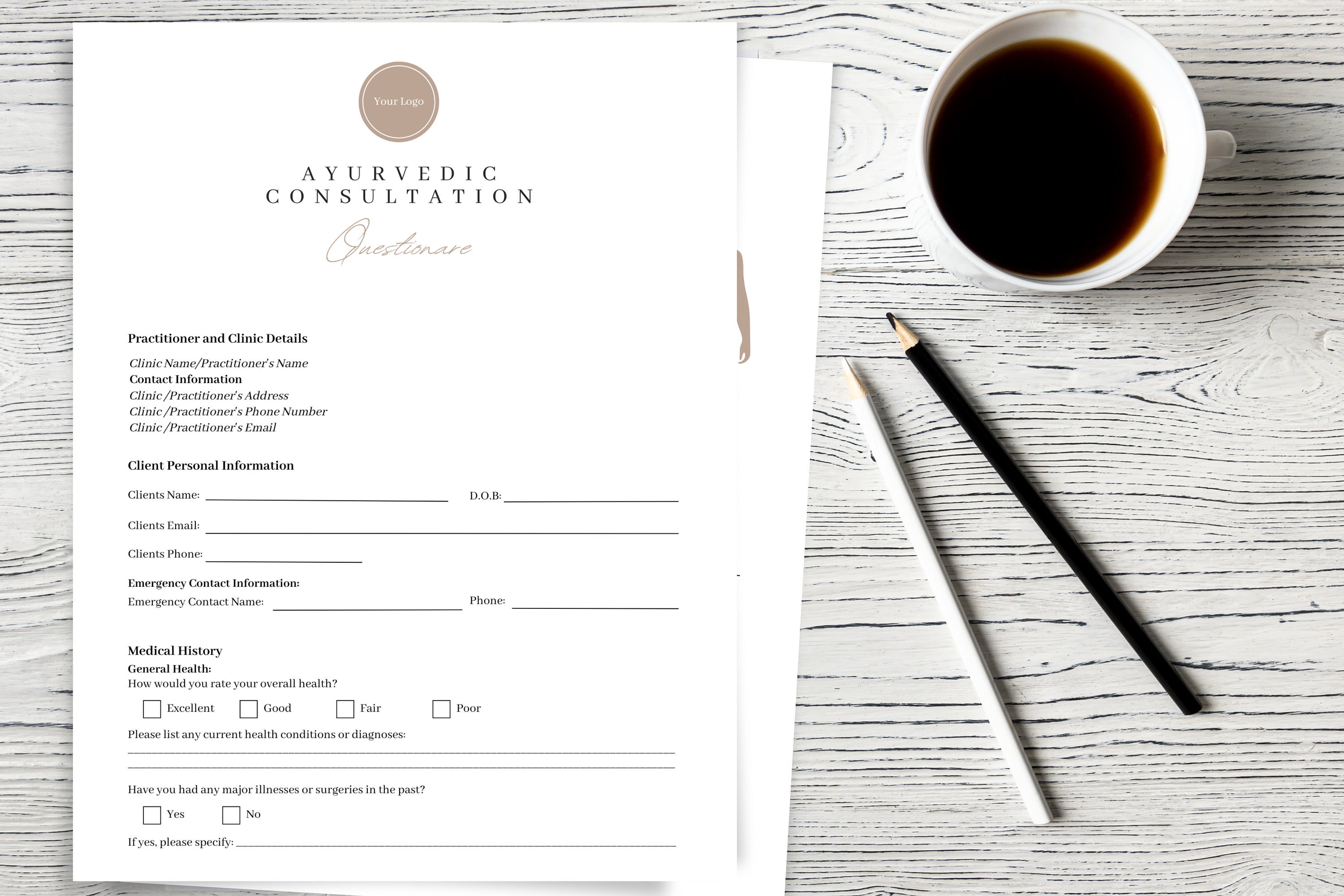 Ayurveda Client Intake Form and Questionnaire Professional Template for ...