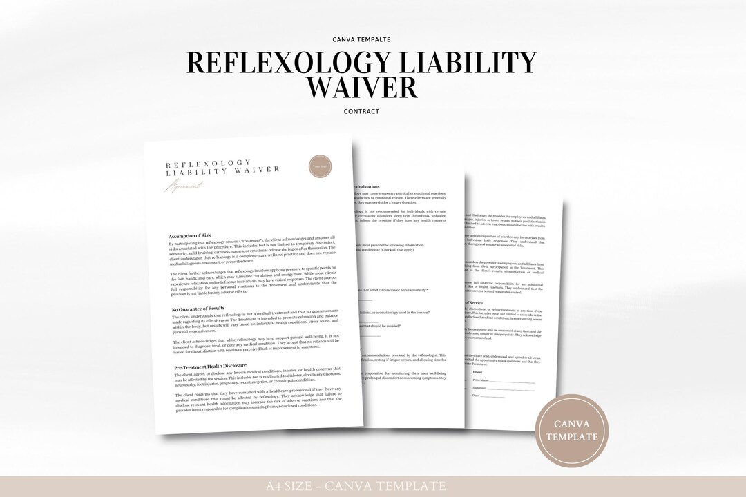 Reflexology Liability Waiver Canva Template | Client Consent & Release ...