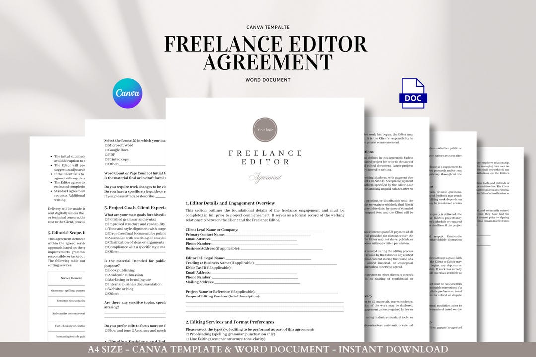 Freelance Editor Agreement Template Copy Editors Proofreaders Writing ...