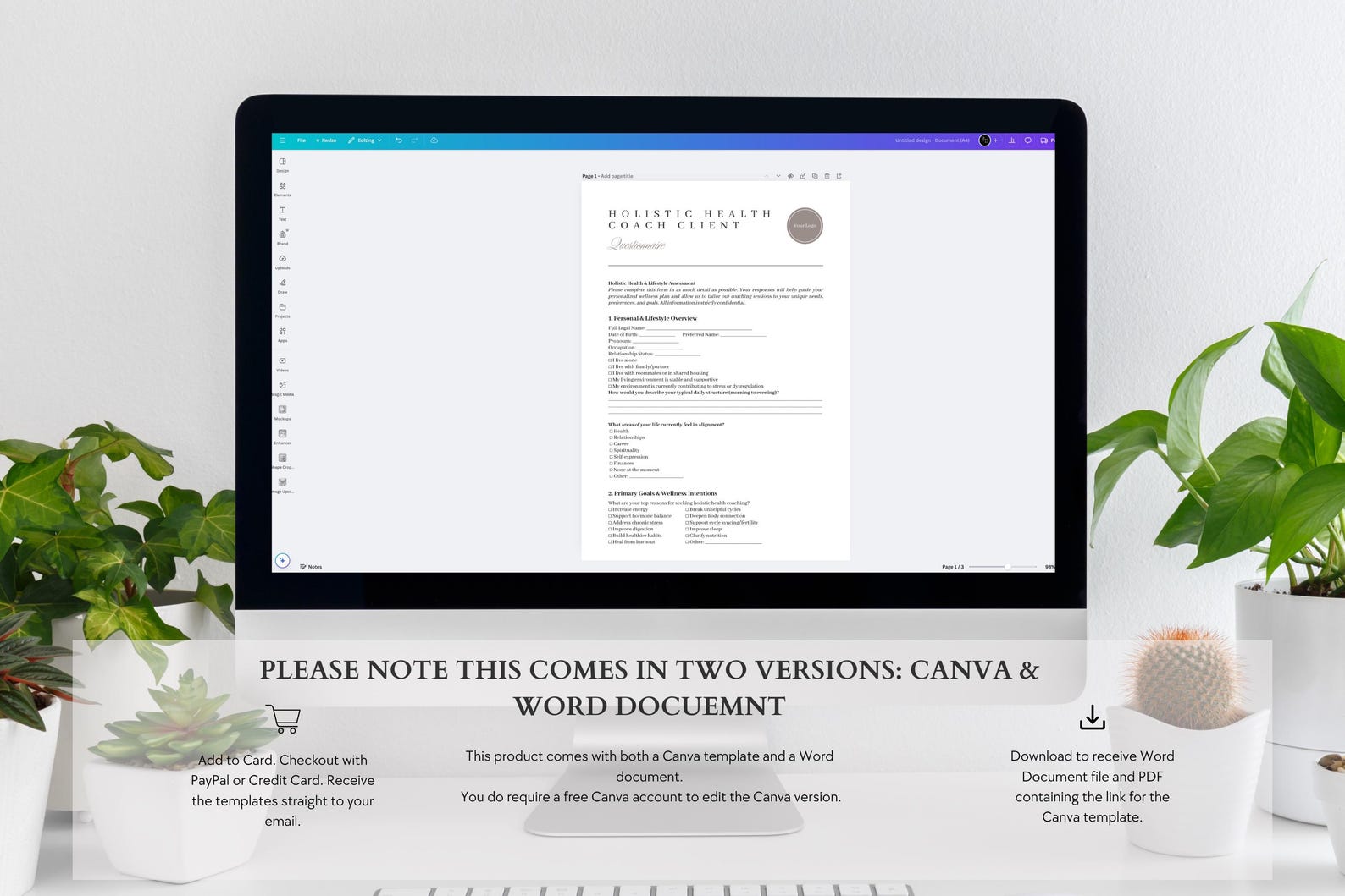 Holistic Health Coach Client Intake Form Canva and Word Template for ...