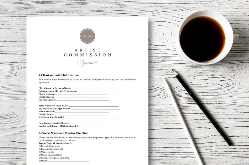 Artist Commission Agreement Template Editable Contract for Custom Art ...