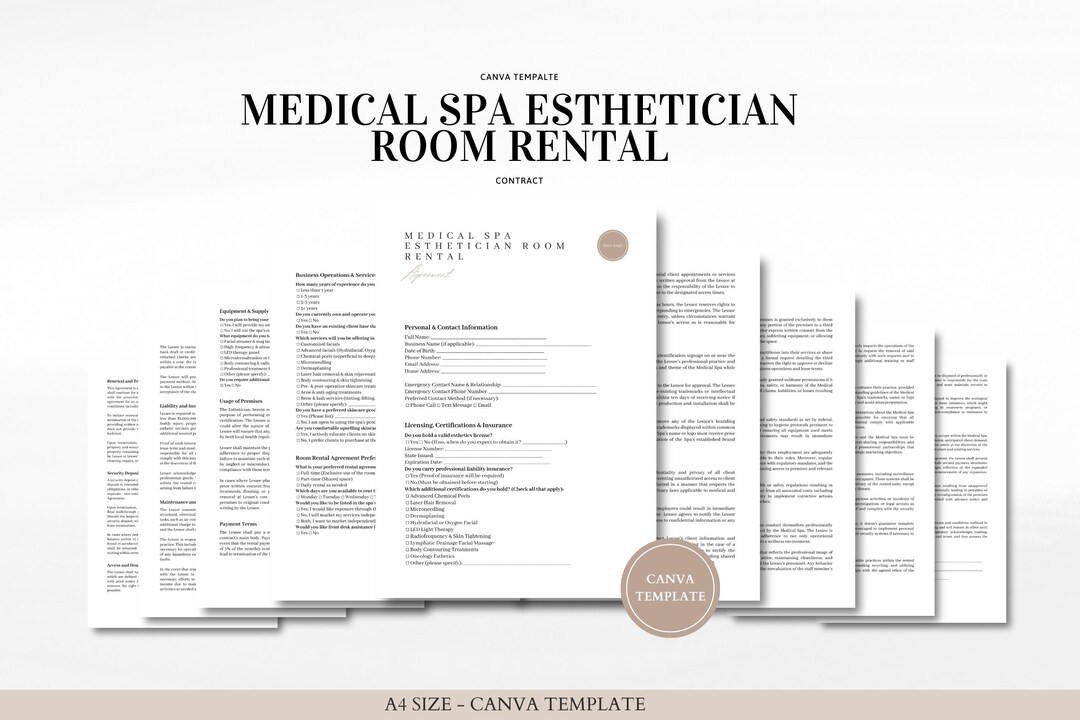 Medical Spa Esthetician Room Rental Agreement Template for Canva Spa ...