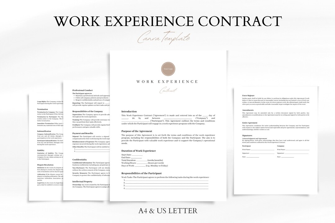 Work Experience Contract Template Professional Agreement for Companies ...