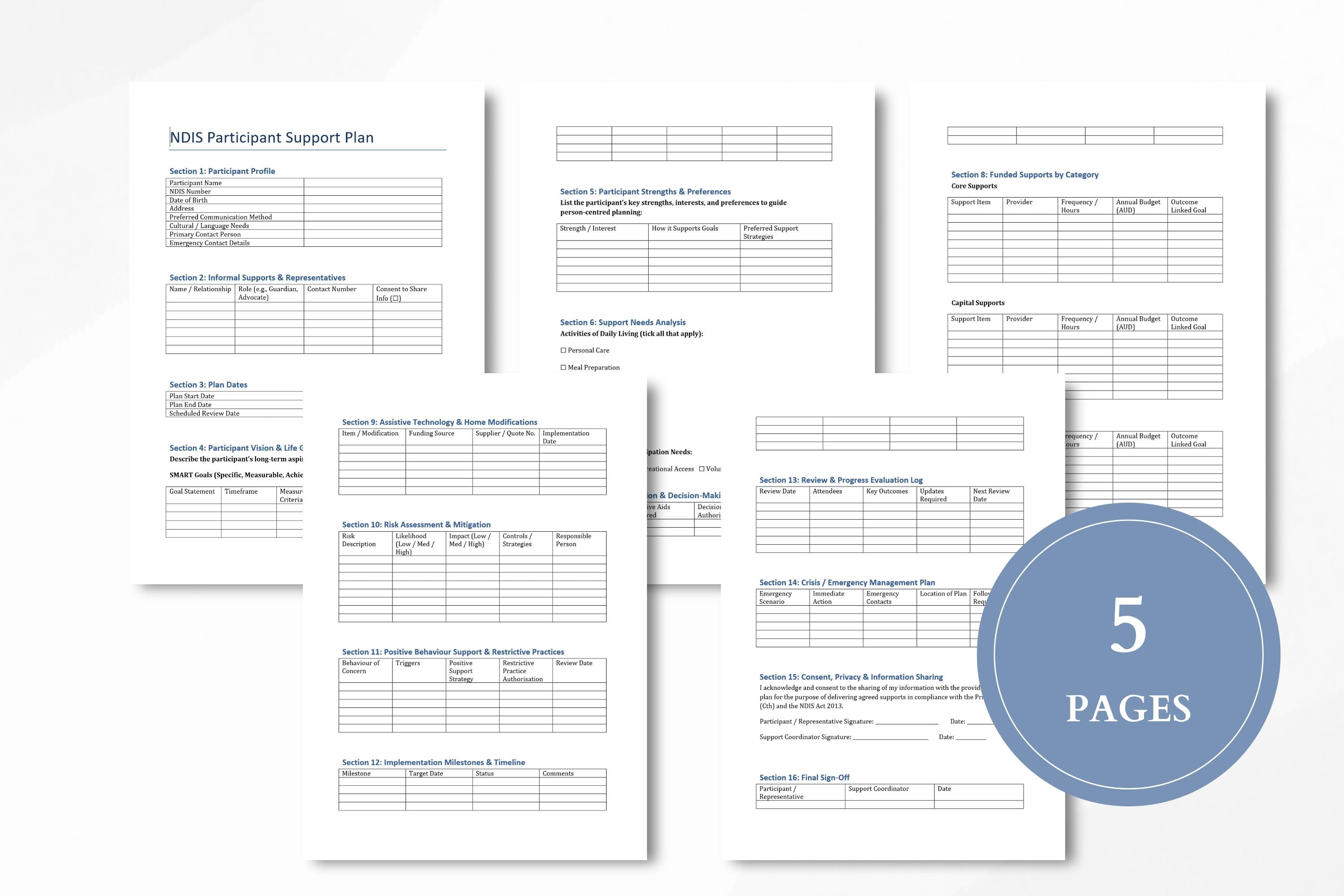 NDIS Support Plan Template Word Document for Participant Goals Funding ...