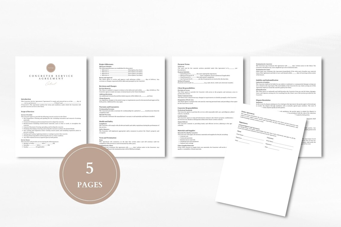 Concreter Service Agreement Template - Professional Contract for ...