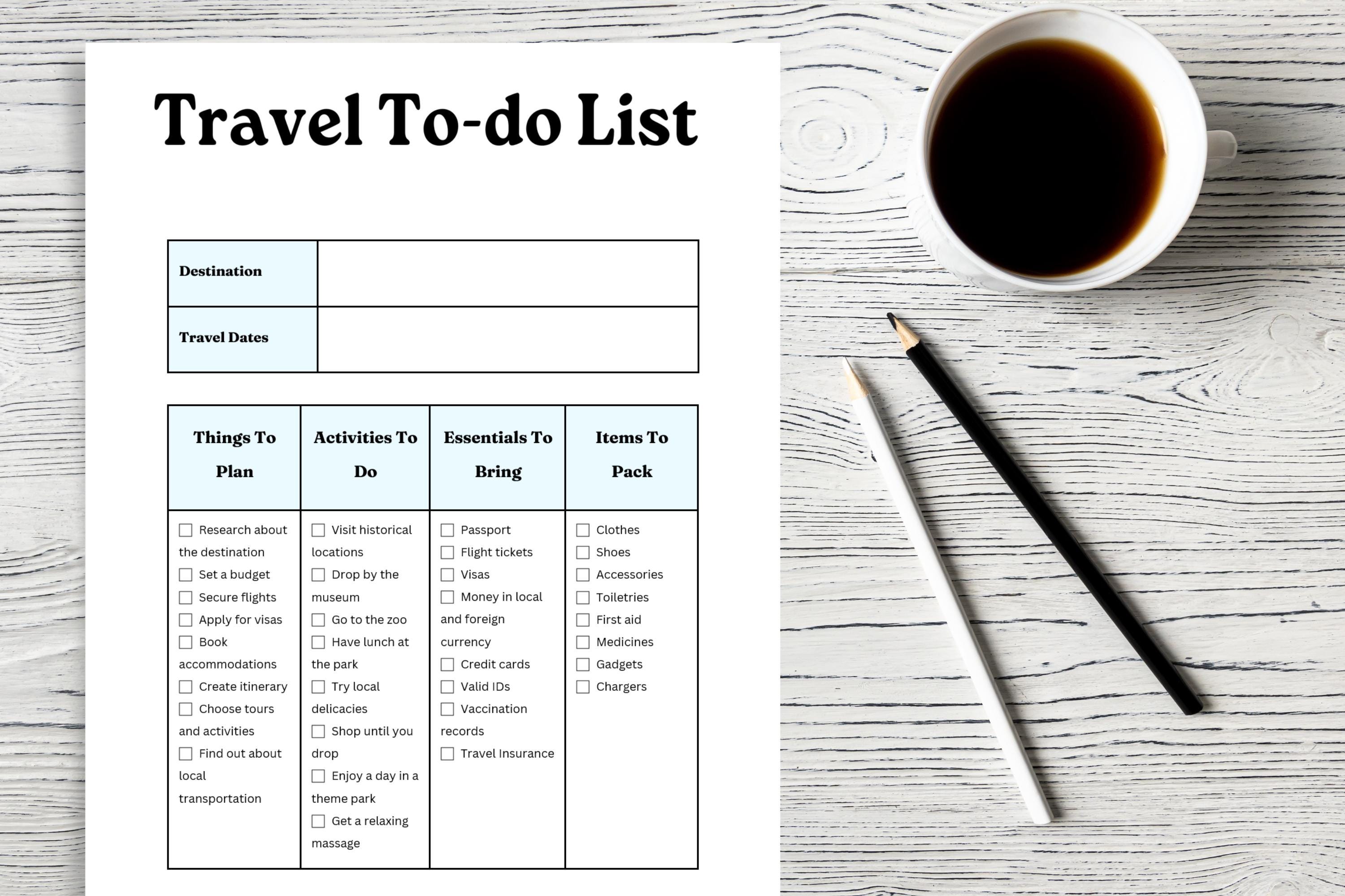 Editable Travel To-do List Template Word Document Plan Your Trip With ...