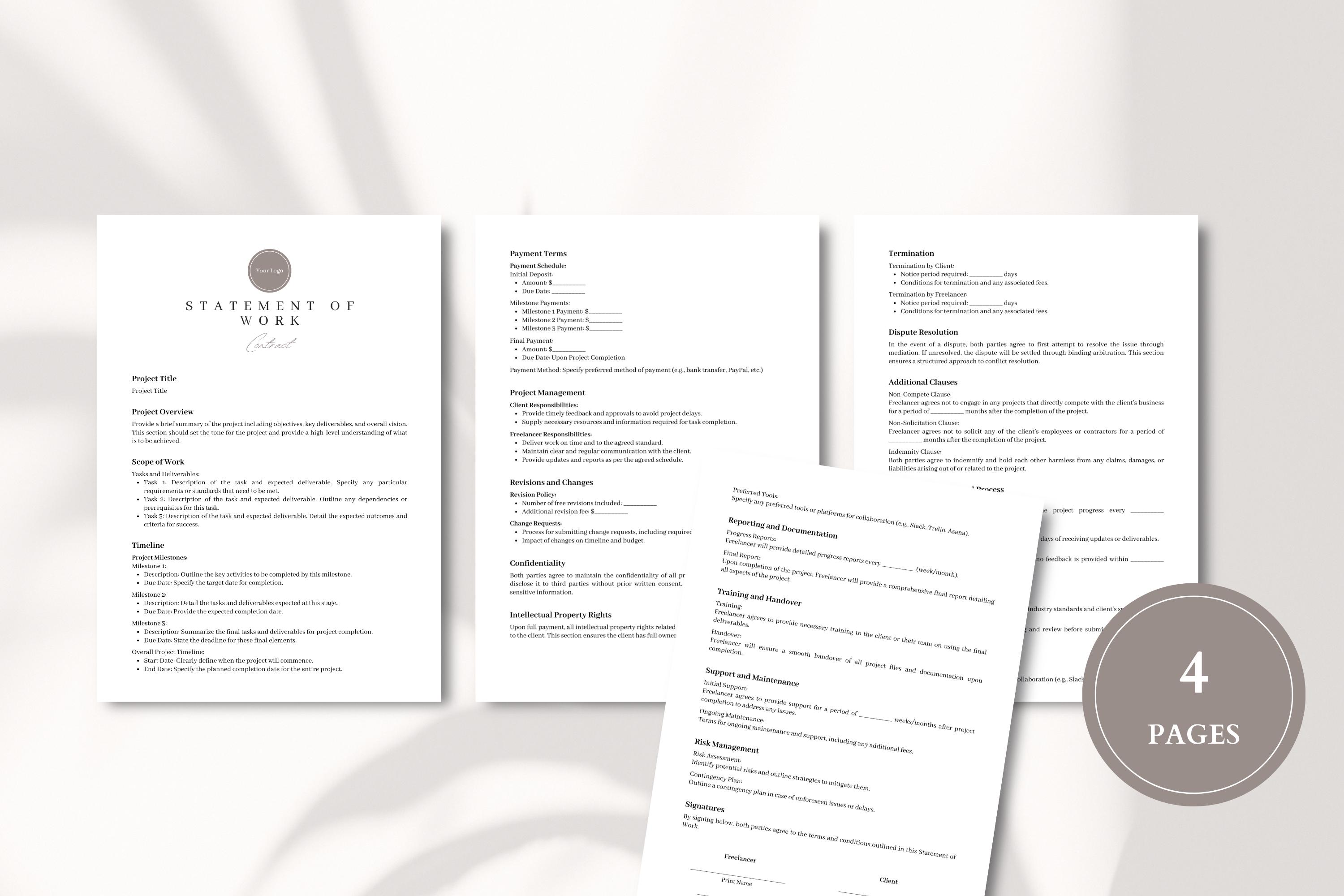 Statement of Work (SOW) Canva Template for Freelancers - Professional ...