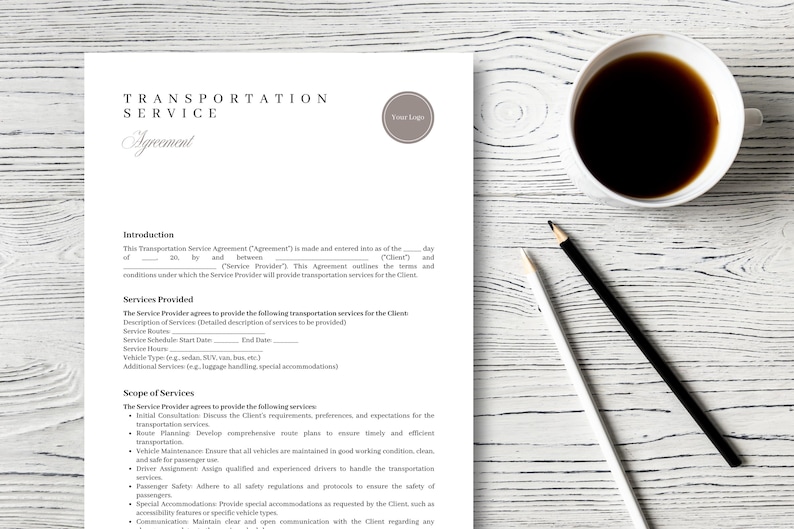 Transportation Service Agreement Editable Contract Template Client ...