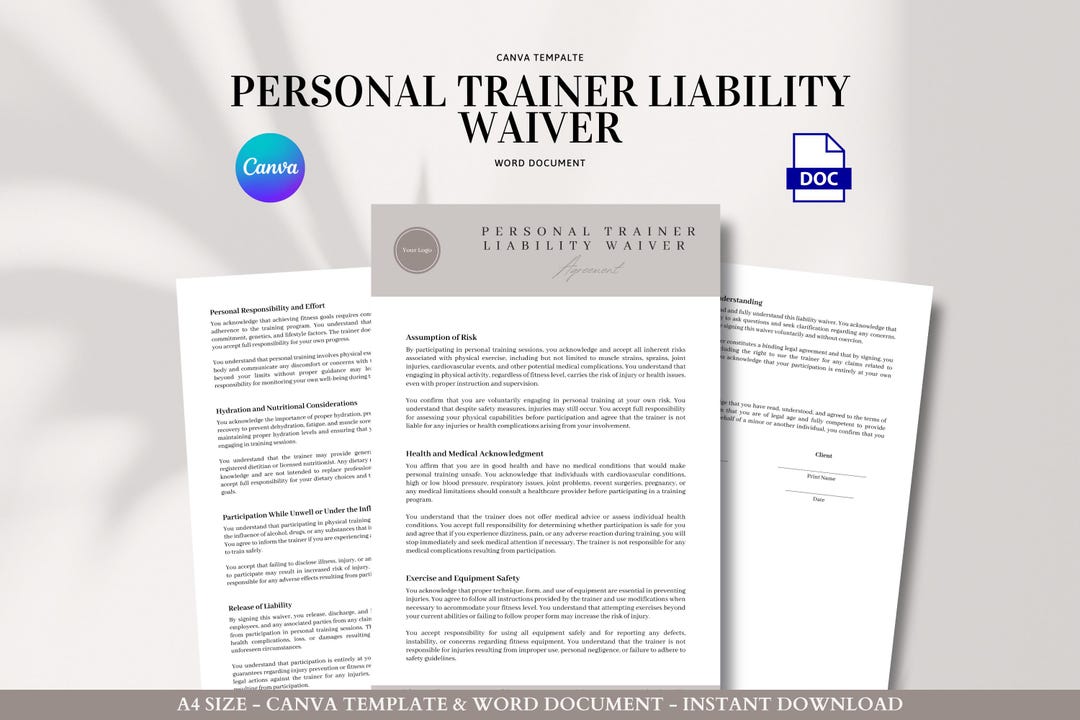 Personal Trainer Liability Waiver Template Client Risk Acknowledgment ...