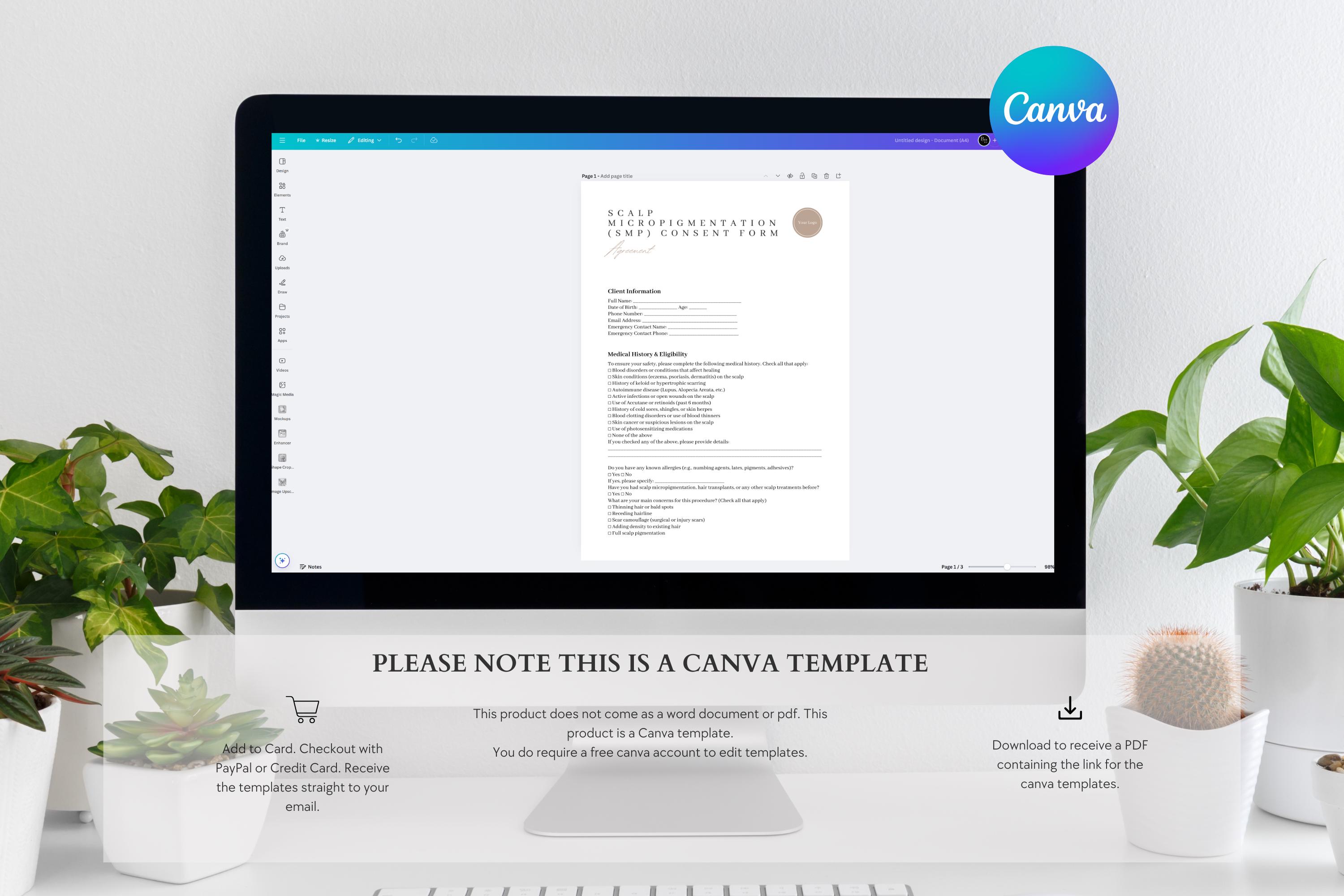 Scalp Micropigmentation Consent Form Canva Template | SMP Client Waiver ...