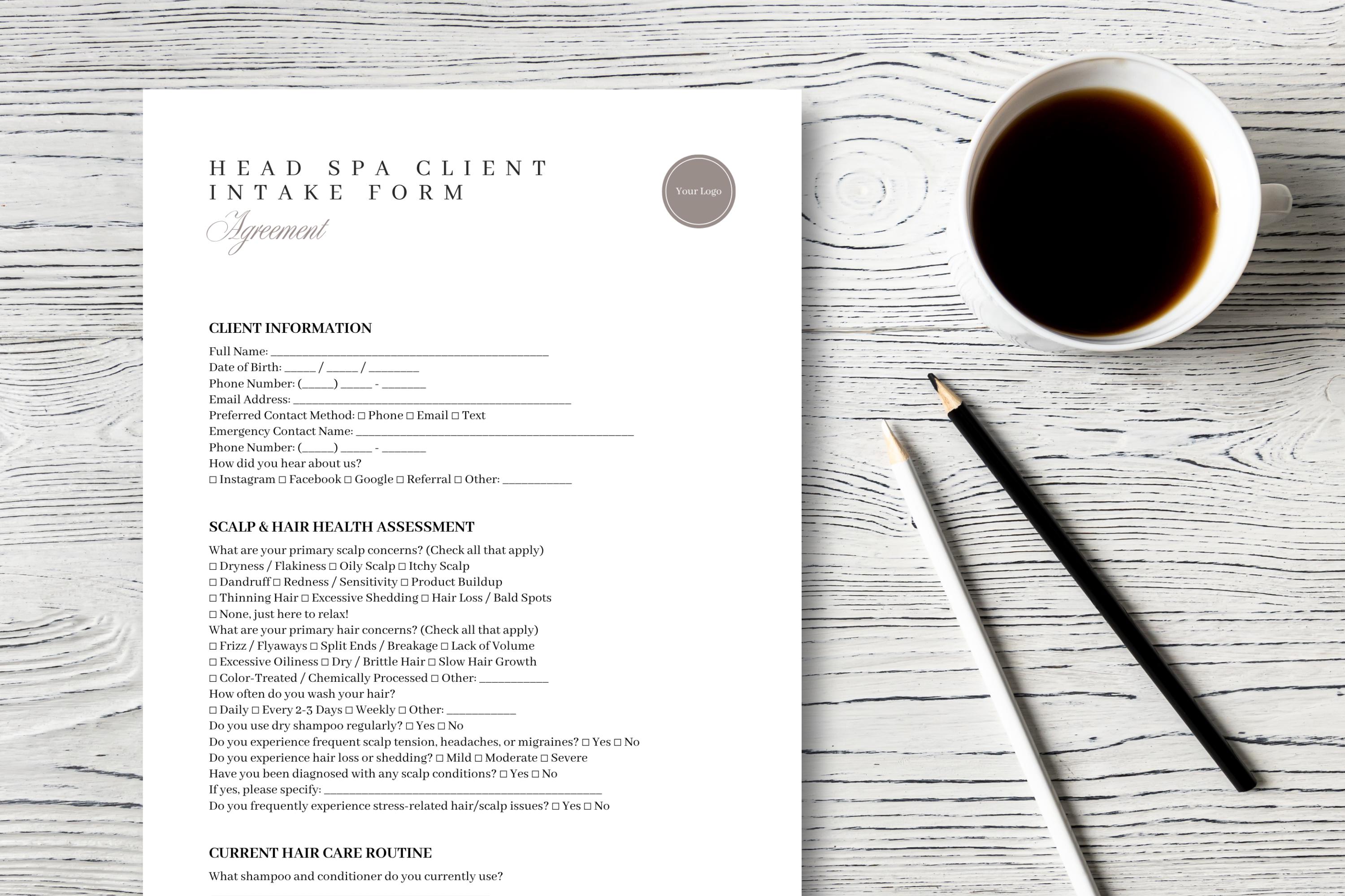 Head Spa Client Intake Form Template Editable Scalp and Hair ...