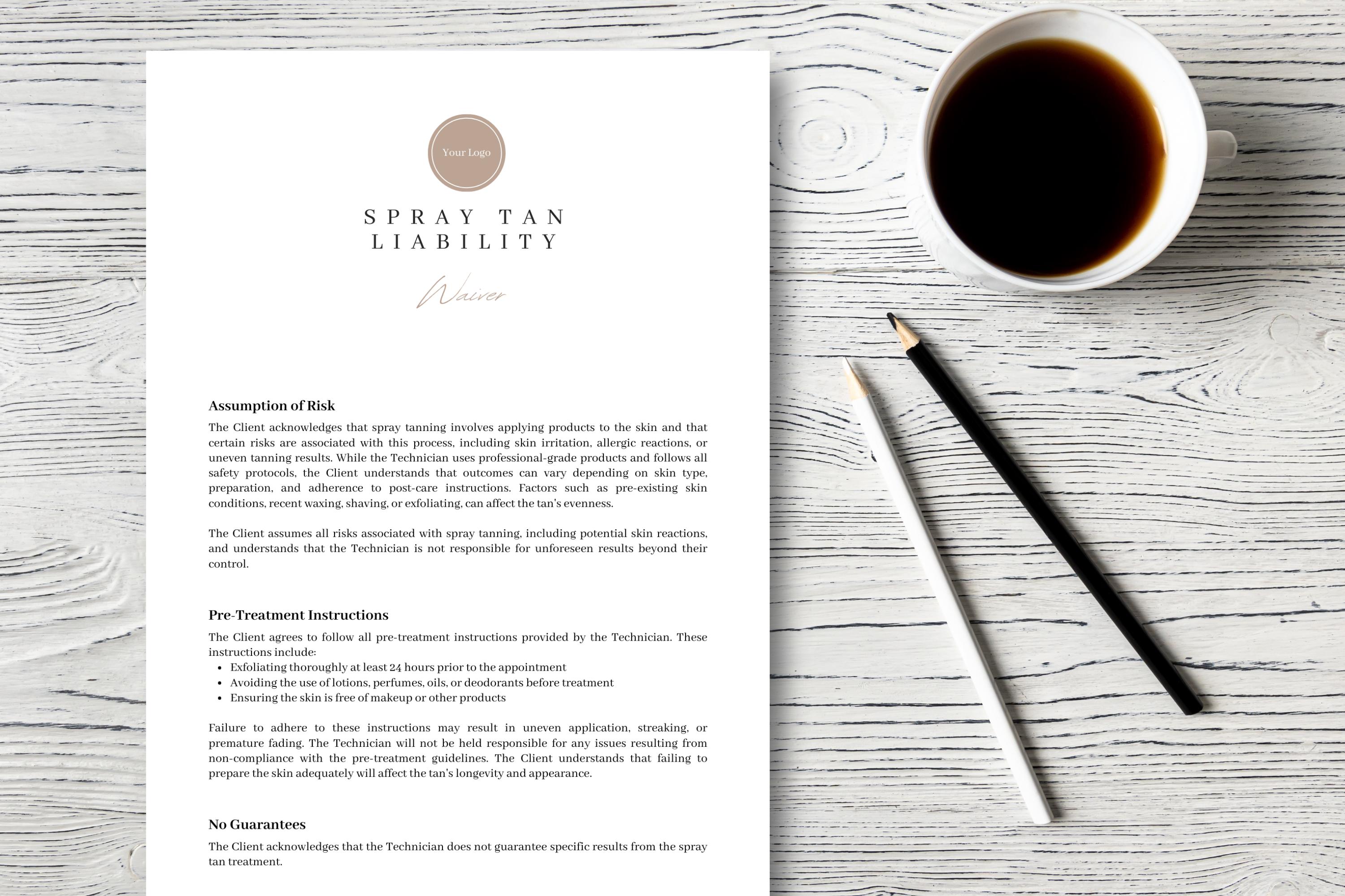 Spray Tan Waiver Template Client Consent & Liability Form for Tanning ...