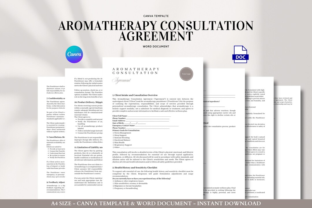 Aromatherapy Consultation Agreement Template Editable Client Intake ...