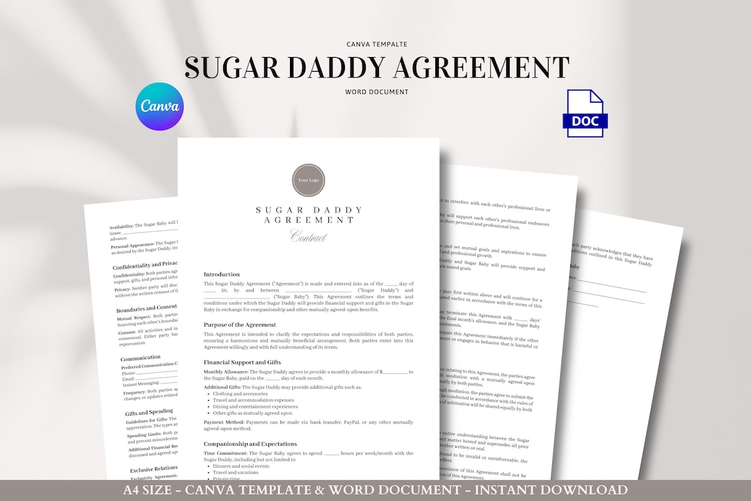 Sugar Daddy Agreement Template Canva and Word | Editable Relationship ...
