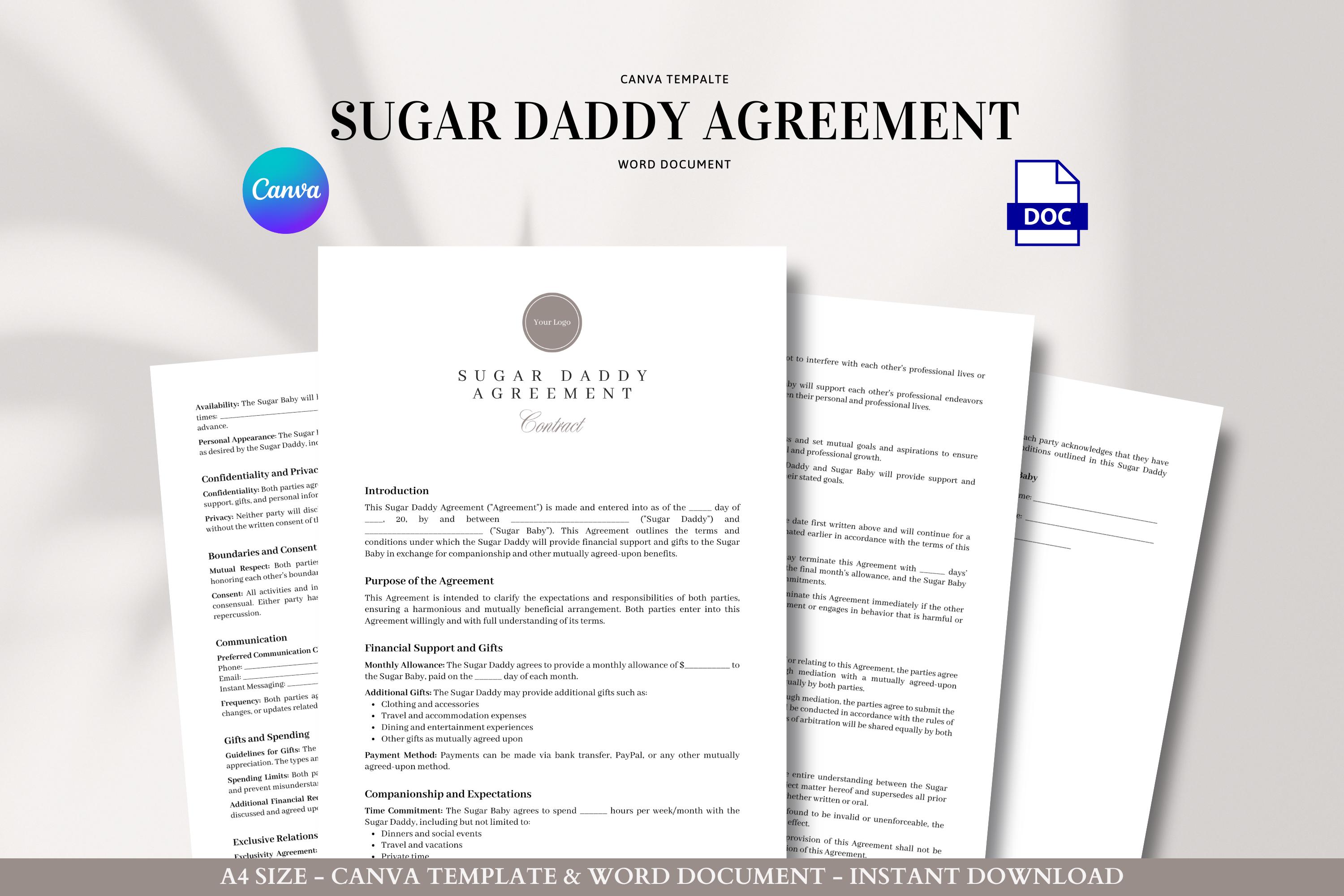 Sugar Daddy Agreement Template Canva and Word | Editable Relationship ...