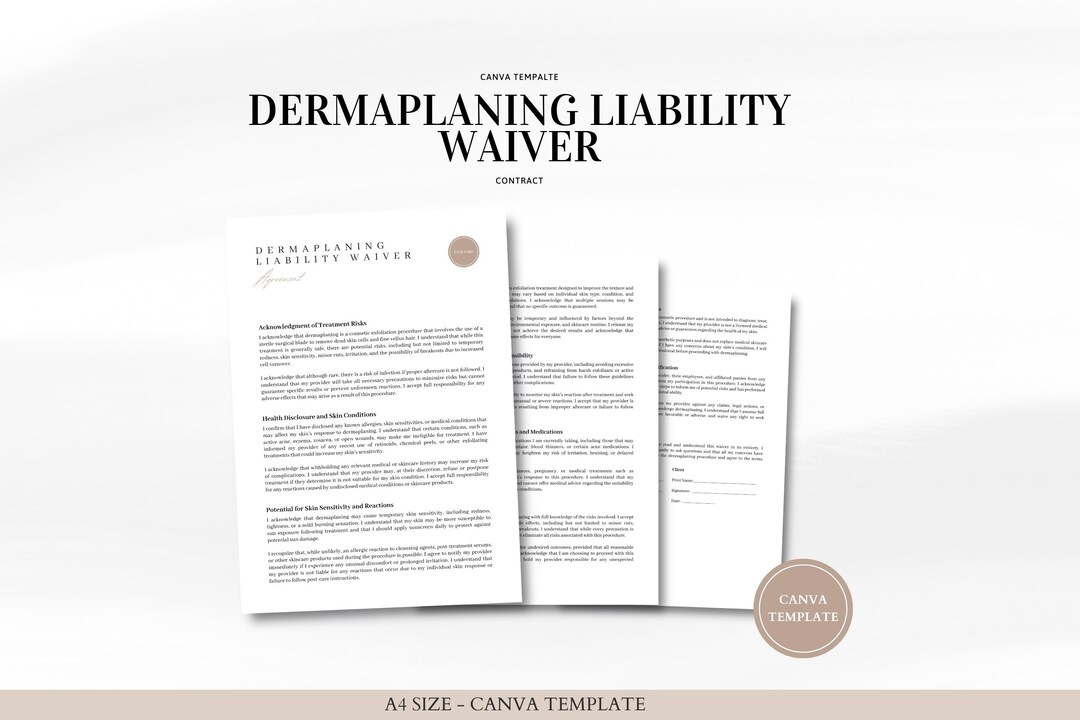 Dermaplaning Liability Waiver Canva Template Editable Esthetician ...