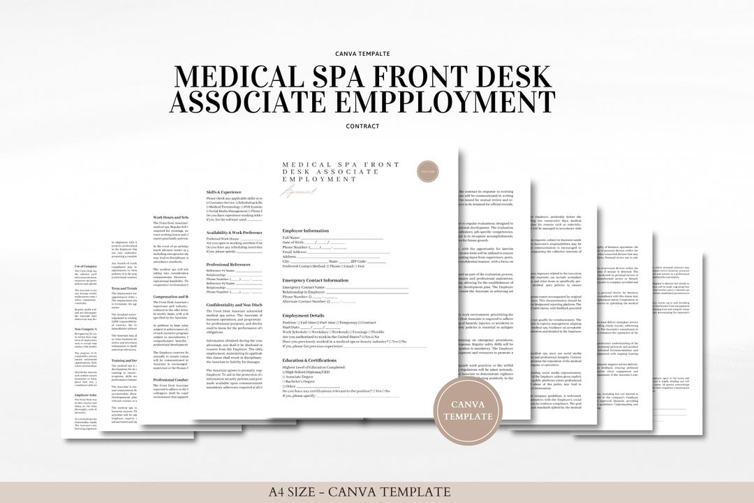 Medical Spa Front Desk Associate Employment Contract Canva Template ...